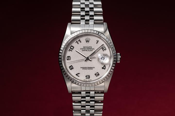 2002 Rolex Datejust 16220 White Jubilee Arabic Dial | Tropical Watch