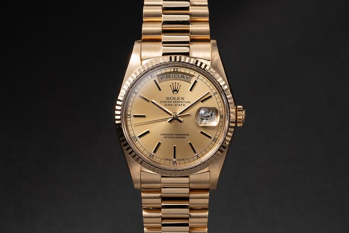1988 Rolex 18K YG Day-Date 18238 Champagne Dial with RSC | Tropical Watch
