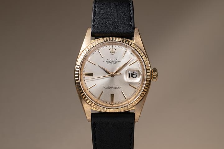1962 Rolex 18K YG DateJust 1601 Silver Doorstop Dial with Service ...