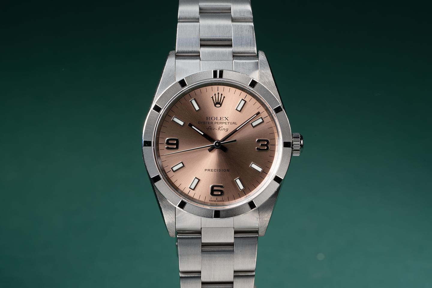 2000 Rolex Air-King 14010 3, 6, 9 Salmon Dial | Tropical Watch