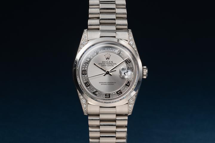 1995 Rolex Platinum Diamond Day-Date 18296 Diamond Arabic Diamond Rope ...