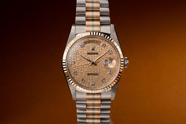 1990 Rolex Tridor Day-Date 18239 Champagne Jubilee Diamond Dial ...