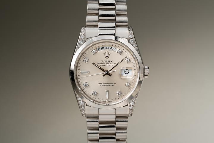 Tropical Watch - 1994 Rolex Diamond and Platinum Day-Date 18296 Silver ...