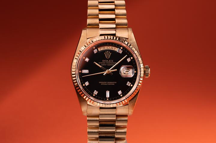 Tropical Watch - 1988 Rolex 18K YG Day-Date 18038 Black Diamond Dial
