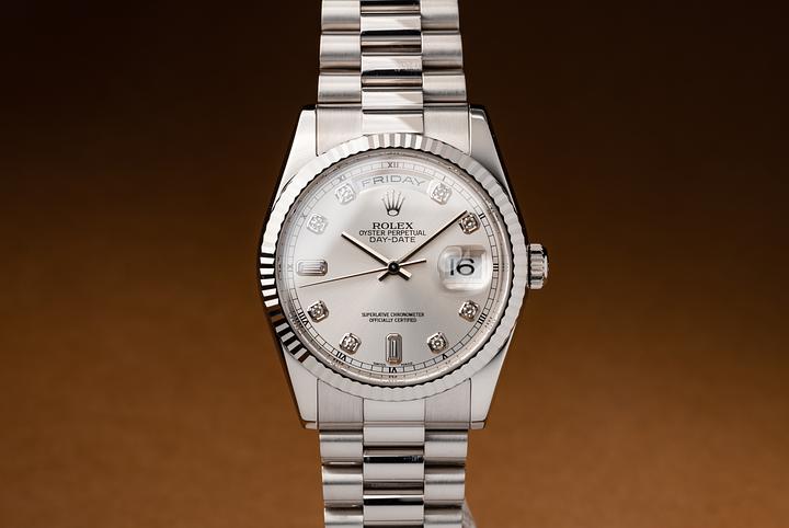 2004 Rolex 18K WG Day-Date 118239A Silver Meteorite Coffin Dial ...