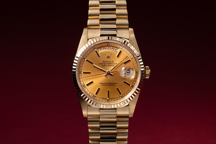 Tropical Watch - 1990 Rolex 18K YG Day-Date 18238 Dark Champagne Dial